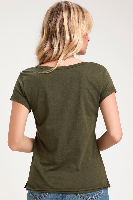 Cute Olive Green T-Shirt - V-Neck T-Shirt - Slub Knit T-Shirt - Lulus