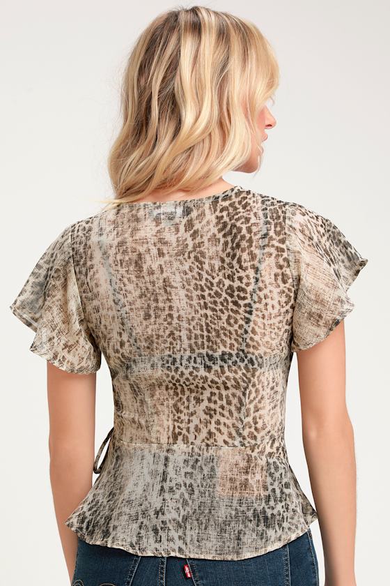 Cute Sheer Top - Leopard Print Top - Light Beige Top - Wrap Top - Lulus