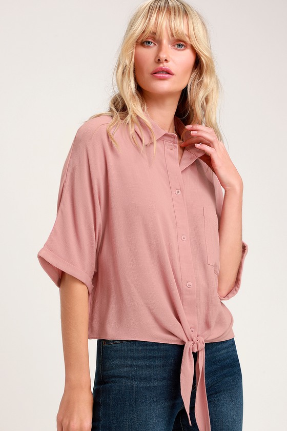 Cute Mauve Pink Top Tie Front Top Button Up Top Lulus
