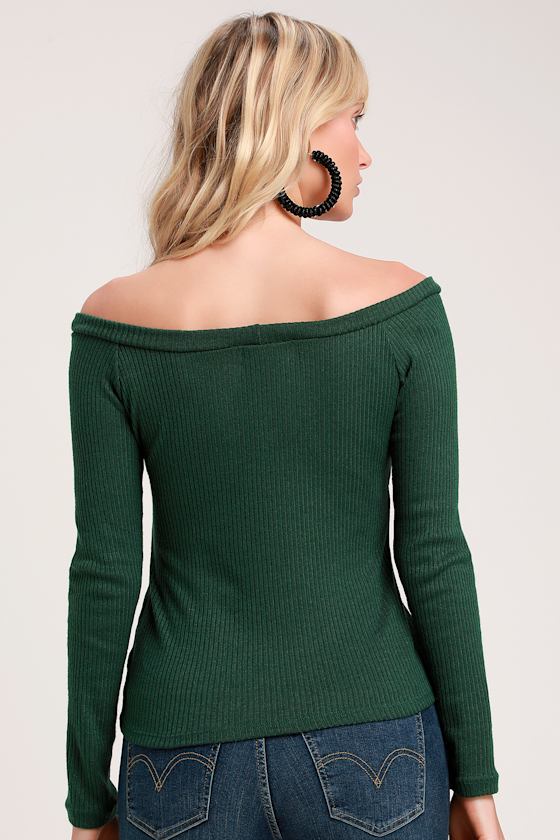 Cute Dark Green Button-Front Top - Green Off-the-Shoulder Top - Lulus