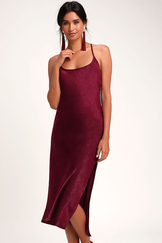 Sexy Burgundy Slip Dress Satin Slip Dress Midi Slip Dress Lulus