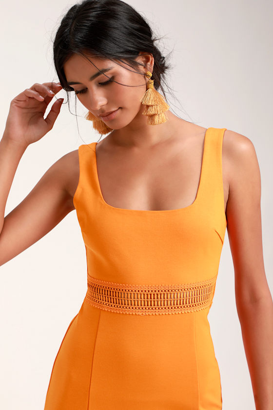 Cute Orange Dress - Fit-and-Flare Dress - Crochet Trim Dress - Lulus