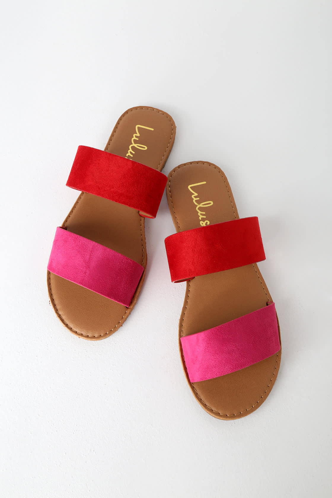 Cute Red Fuchsia Sandals - Slide Sandals - Flat Sandals - Slides - Lulus