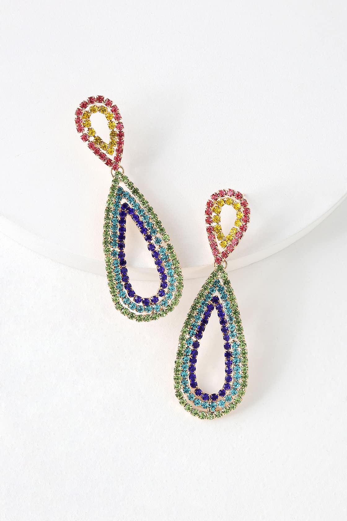 Glam Rhinestone Earrings - Rainbow Earrings - Teardrop Earrings - Lulus
