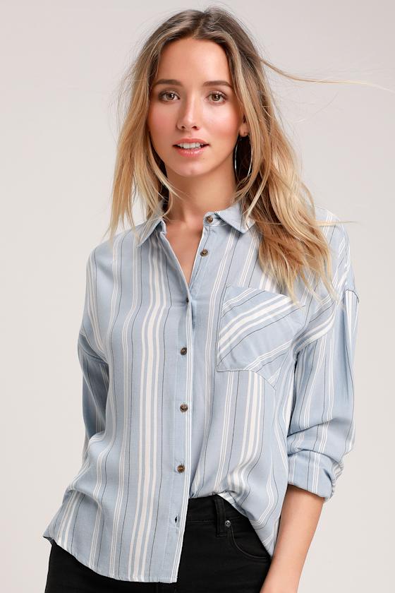 Olive + Oak Top - Long Sleeve Top - Striped Top- Light Blue Top - Lulus