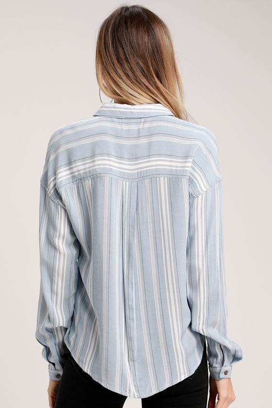 Olive + Oak Top - Long Sleeve Top - Striped Top- Light Blue Top