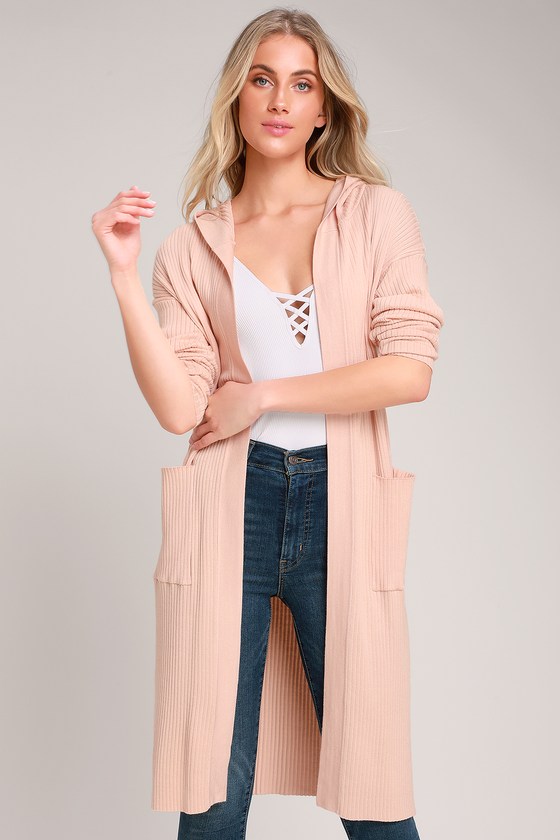 Cute Blush Sweater Cardigan Sweater Long Ribbed Cardigan Lulus