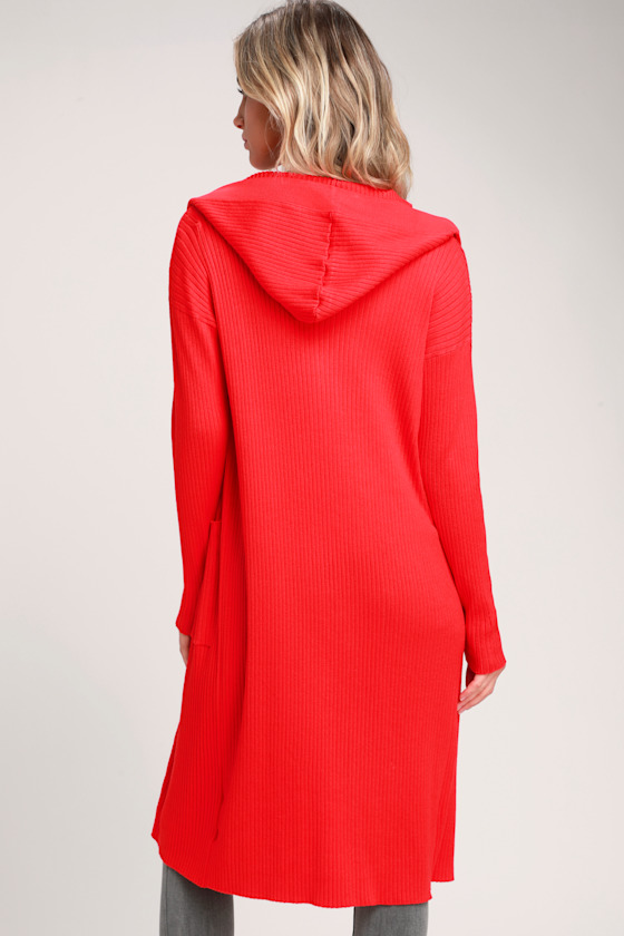Cute Red Sweater - Cardigan Sweater - Long Ribbed Cardigan - Lulus
