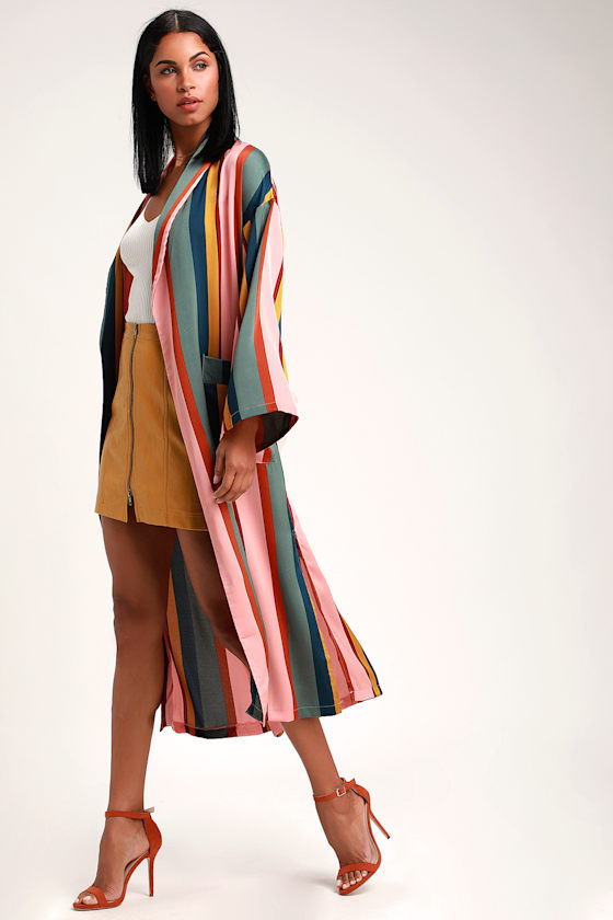 Cute Satin Kimono - Striped Kimono - Blush Multi Kimono - Lulus