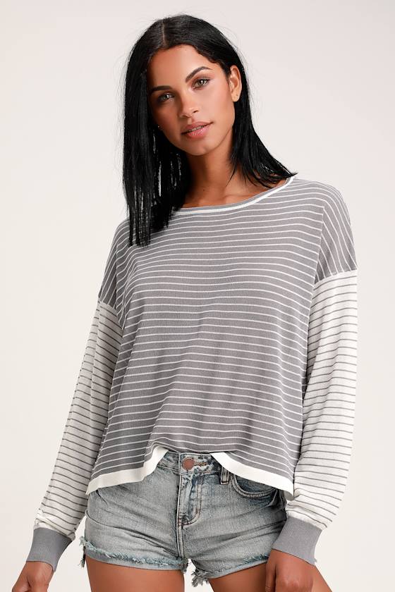 Cute Grey and White Top - Grey Striped Top - Sweater Top - Lulus