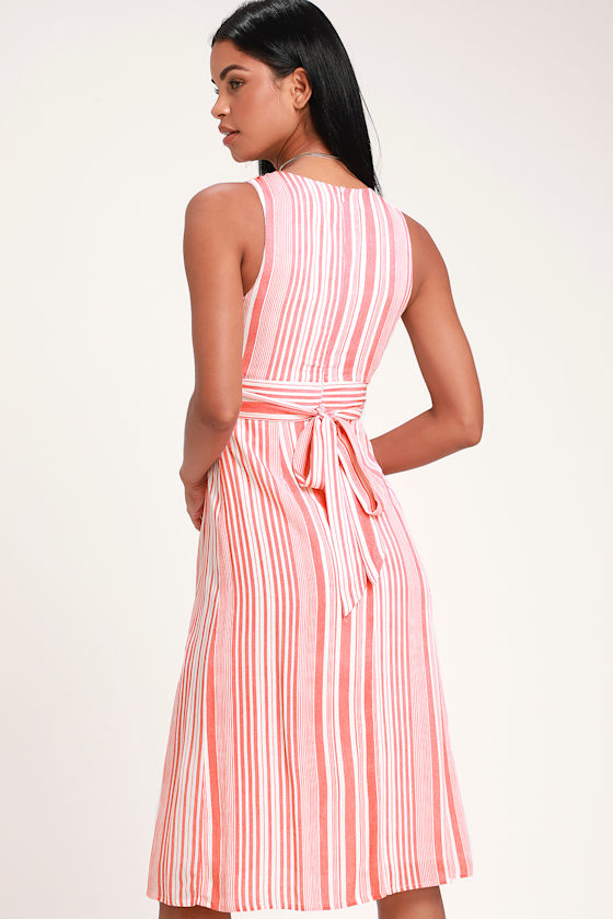 Cute Red Striped Dress - Button-Front Dress - Midi Dress - Lulus