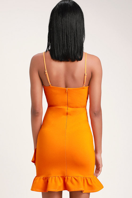 Sexy Orange Dress - Orange Bodycon Dress - Surplice Dress - Lulus