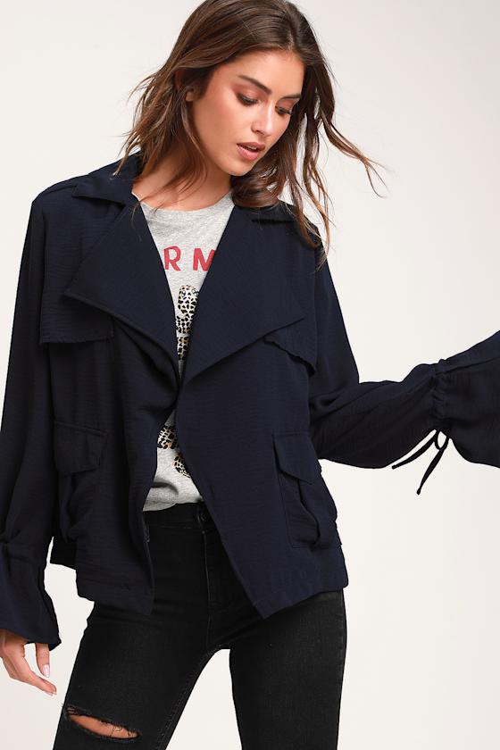 Navy Blue Jacket - Bell Sleeve Jacket - Lightweight Jacket - Lulus