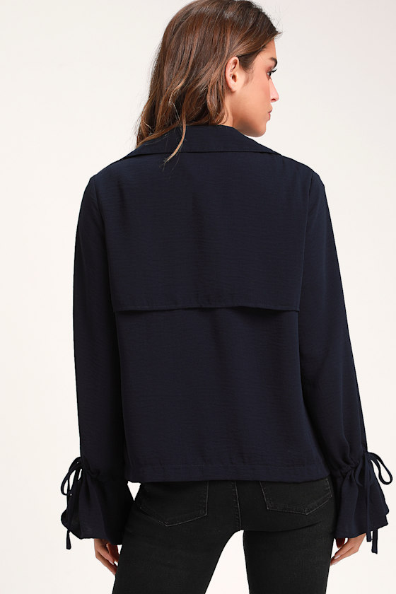 Navy Blue Jacket - Bell Sleeve Jacket - Lightweight Jacket - Lulus