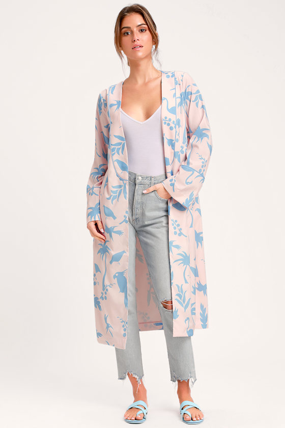 Chic Blush and Blue Print Robe - Duster Robe - Longline Kimono - Lulus
