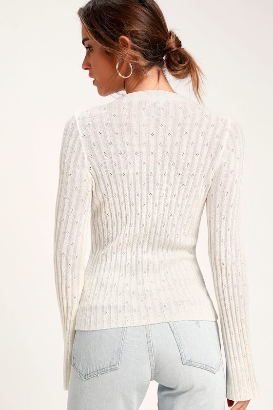 Cute White Sweater - Ribbed Knit Top - White Sweater Top - Lulus