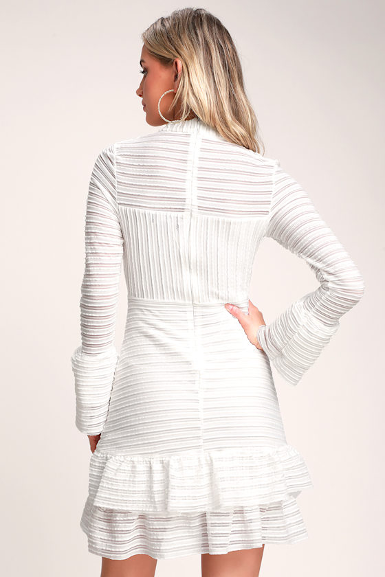 Cute White Dress - Ruffled Dress - Long Sleeve Dress - LWD - Lulus