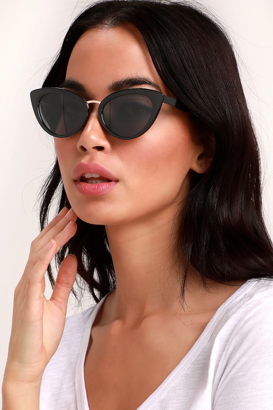 Cute Black Sunnies Cat Eye Sunglasses Black Sunglasses Lulus