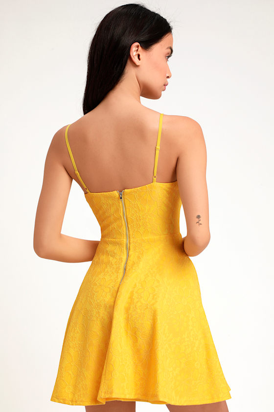 Chic Yellow Dress Skater Dress Yellow Lace Dress Lulus