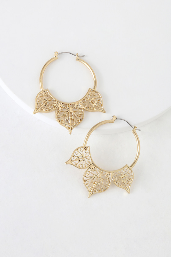 Cute Gold Earrings - Hoop Earrings - Engraved Earrings