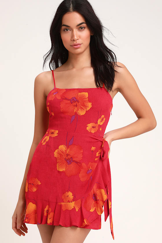 Cute Floral Print Dress - Berry Red Dress - Floral Mini Dress - Lulus