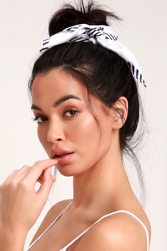 Chic Striped Bandana - Navy Blue Striped Bandana - Silky Bandana - Lulus