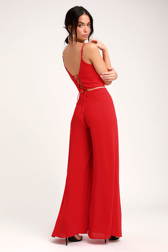 Chic Red Jumpsuit - Two-Piece Jumpsuit - Lace-Up Jumpsuit - Lulus