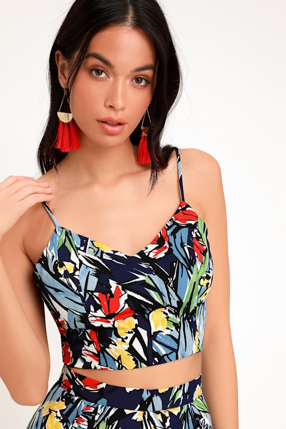 Cute Navy Blue Print Crop Top - Lace-Up Crop Top - Crop Top - Lulus