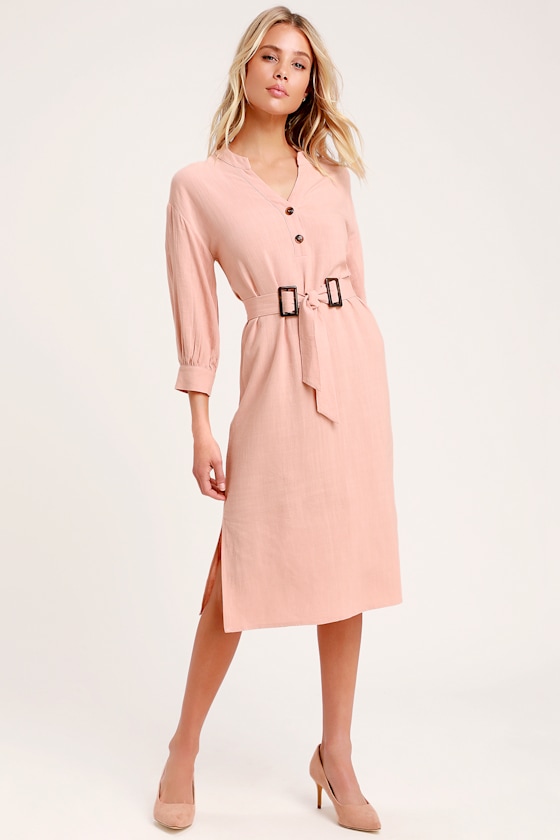 Chic Blush Pink Dress - Shift Midi Dress - Midi Shift Dress - Lulus