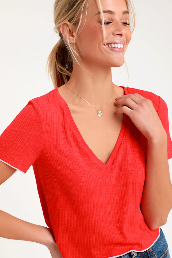 Cute Red Top - Red Crop Top - Crop Top - V-Neck Crop Top - Lulus