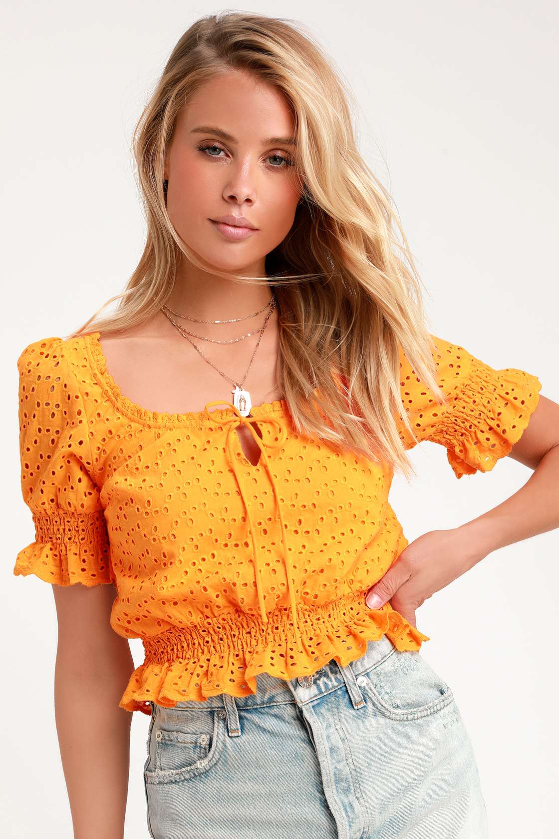 Cute Orange Top - Orange Eyelet Top - Orange Crop Top - Crop Top - Lulus