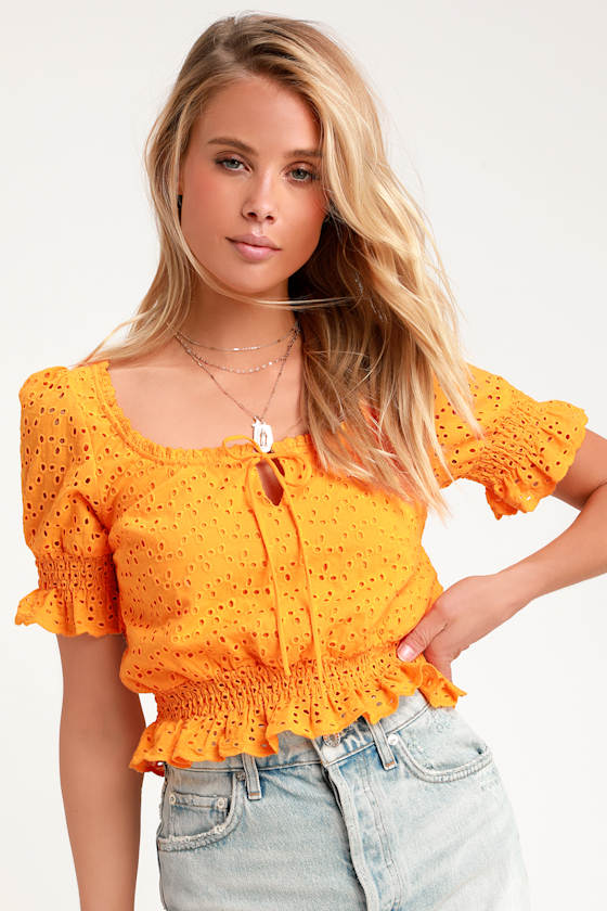Cute Orange Top - Orange Eyelet Top - Orange Crop Top - Crop Top - Lulus