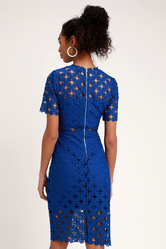 Sexy Royal Blue Lace Dress Lace Bodycon Dress Midi Dress
