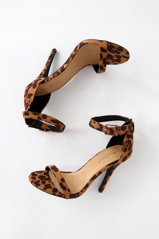 Cute Leopard Heels - Vegan Suede Heels - Ankle Strap Heels - Lulus