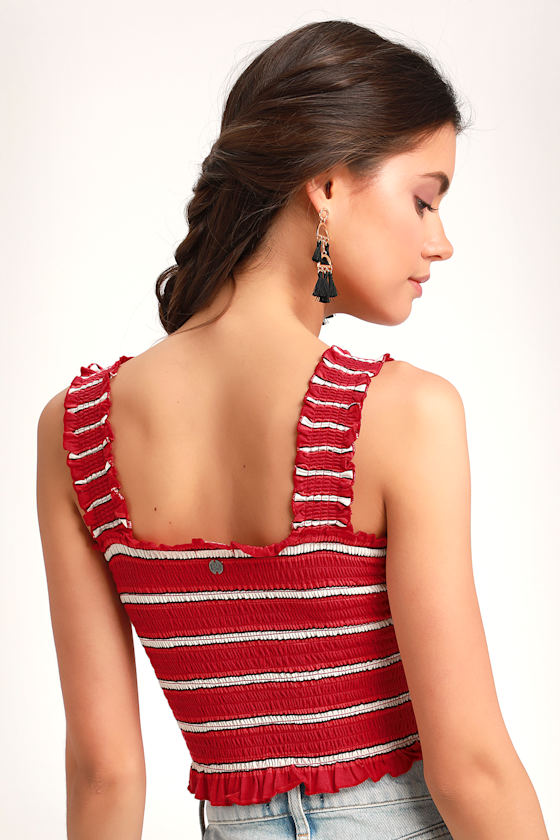 Billabong Sun Dreamer - Red Striped Crop Top - Smocked Crop Top - Lulus