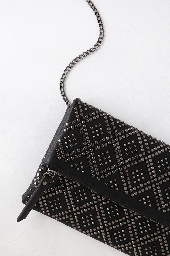 Chic Black Clutch - Studded Clutch - Vegan Leather Clutch
