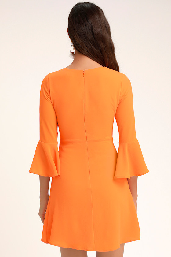 Cute Orange Dress - Flounce Sleeve Dress - Orange Mini Dress - Lulus