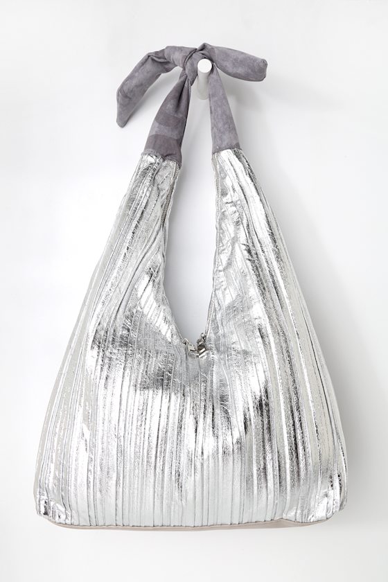 Cute Silver Tote - Pleated Tote - Metallic Silver Tote - Wide Bag - Lulus