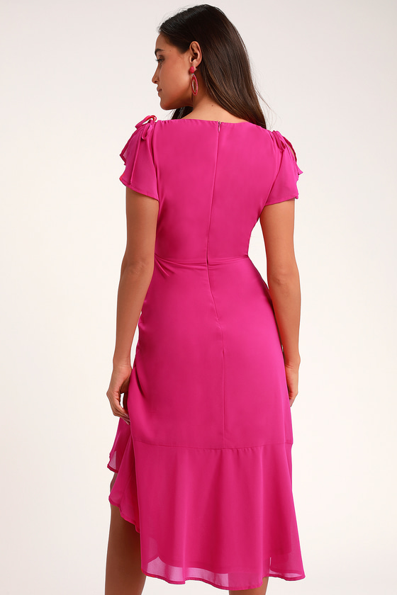 Lovely Magenta Dress Midi Dress Ruched Dress High Low Dress Lulus