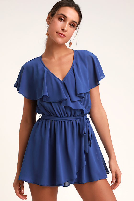 Cute Blue Romper - Wrap Romper - Royal Blue Romper - Romper - Lulus