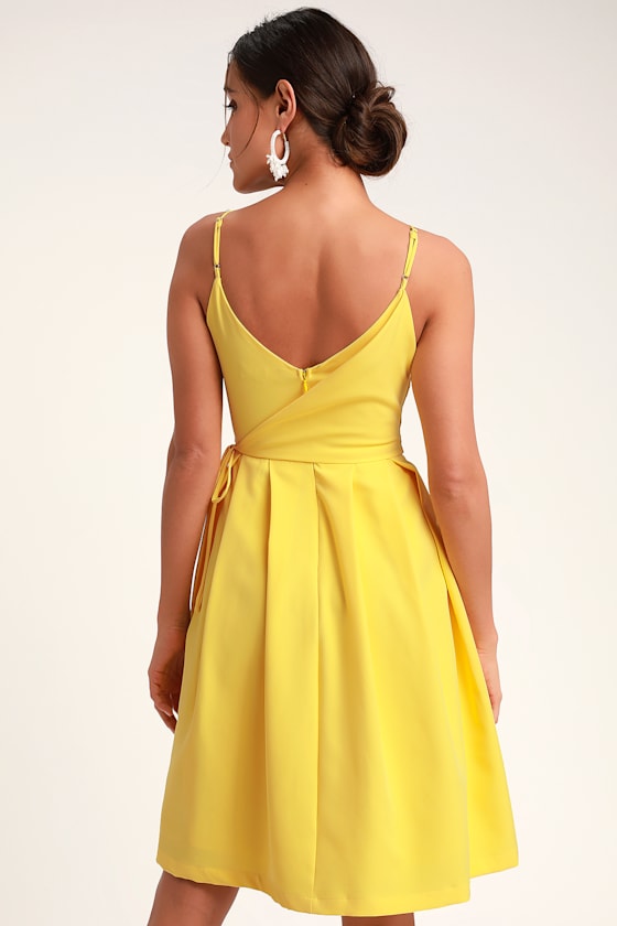 Cute Yellow Dress - Faux Wrap Dress - Midi Dress - Midi Skater - Lulus