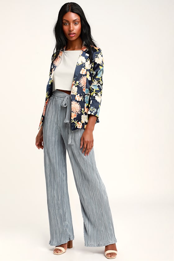 Chic Pleated Pants - Slate Blue Pants - Pleated Satin Pants - Lulus