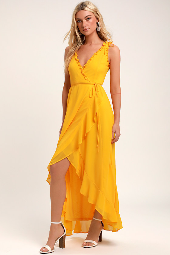 Sexy Yellow Maxi - Yellow Wrap Dress - High-Low Wrap Dress - Lulus