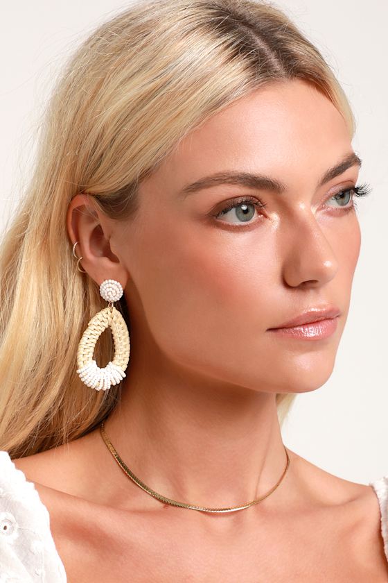 Beachy Beaded Hoop Earrings - Rounded White Bead Earrings - Lulus