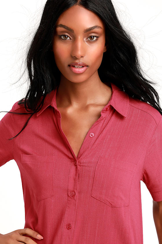 Cute Berry Red Dress - Button-Up Dress - Shirt Dress - Lulus