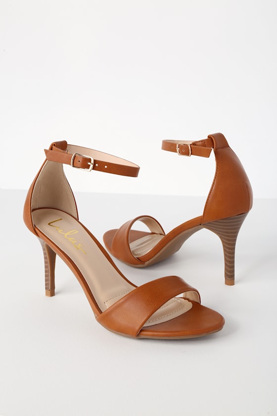 Classic Tan Heels - Tan Stacked Heels - Tan Ankle Strap Heels - Lulus
