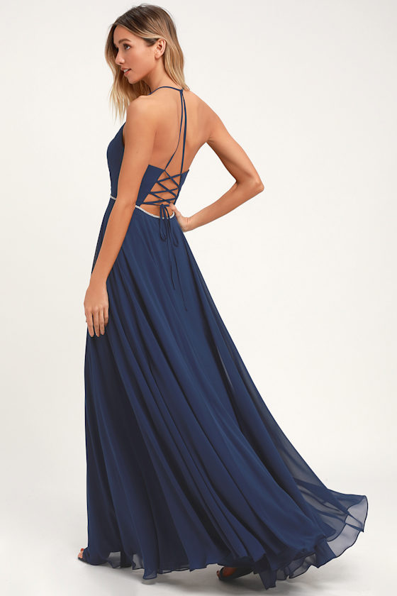 Stunning Maxi Dress - Navy Blue Maxi Dress - Rhinestone Dress - Lulus