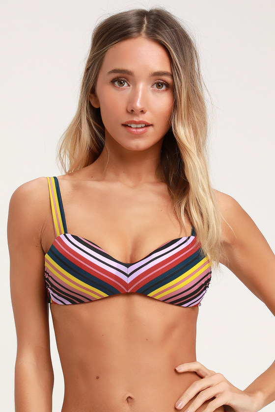 Rvca Talum Rust Red Striped Bikini Top Reversible Bikini Top Lulus
