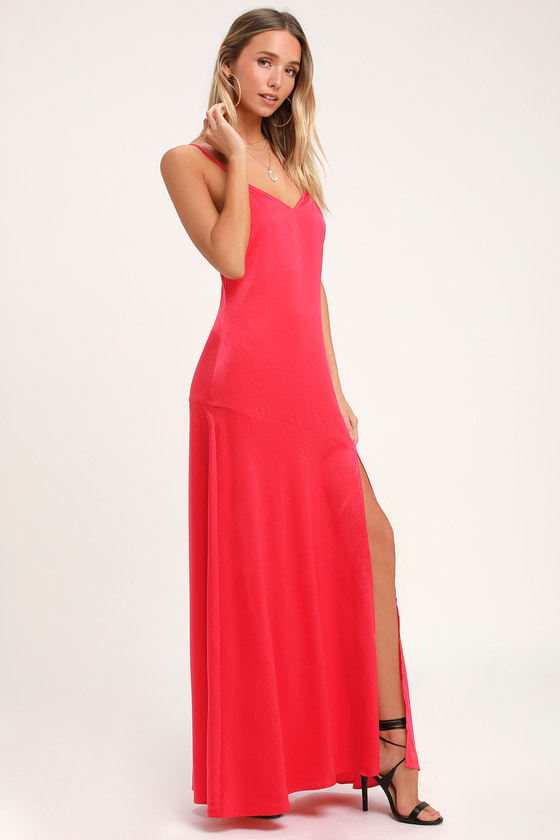 Sexy Satin Maxi Drop Skirt Dress Red Maxi Dress Lulus