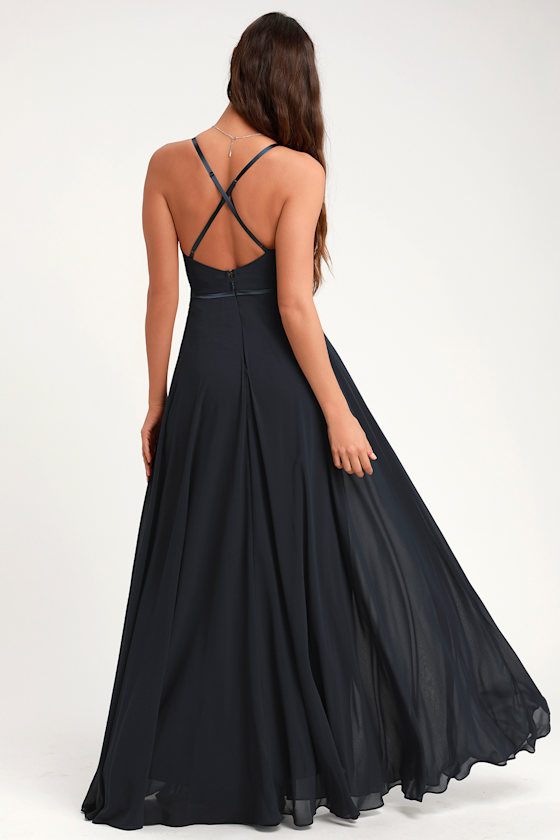 Stunning Maxi Dress - Navy Blue Maxi Dress - Chiffon Maxi Dress - Lulus